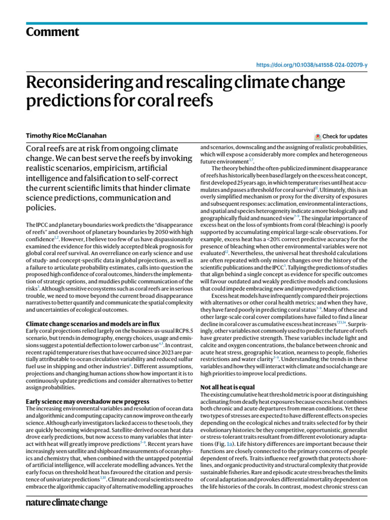 Reconsidering and Rescaling Climate Change Predictions For Coral Reefs ...
