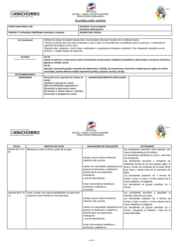 Plan Musical: Cueca y Décima en Sexto Básico | PDF | Ritmo | Melodía