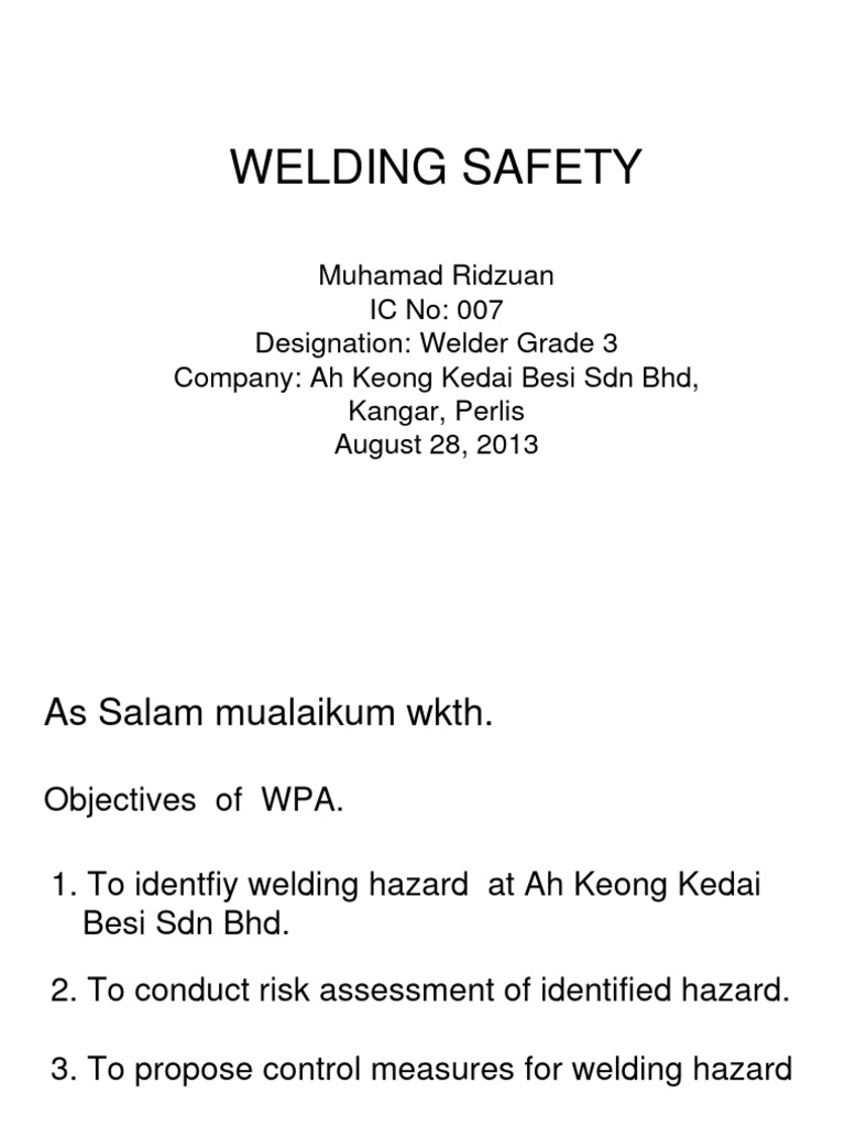 JSA Welding Safety by Muhamad Ridzuan - Salah | PDF | Welding | Construction