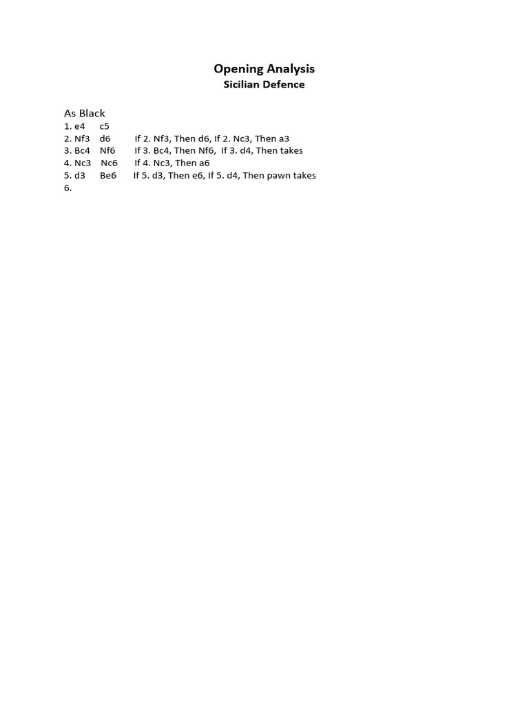 Opening Analysis-Sicillian Defence | PDF