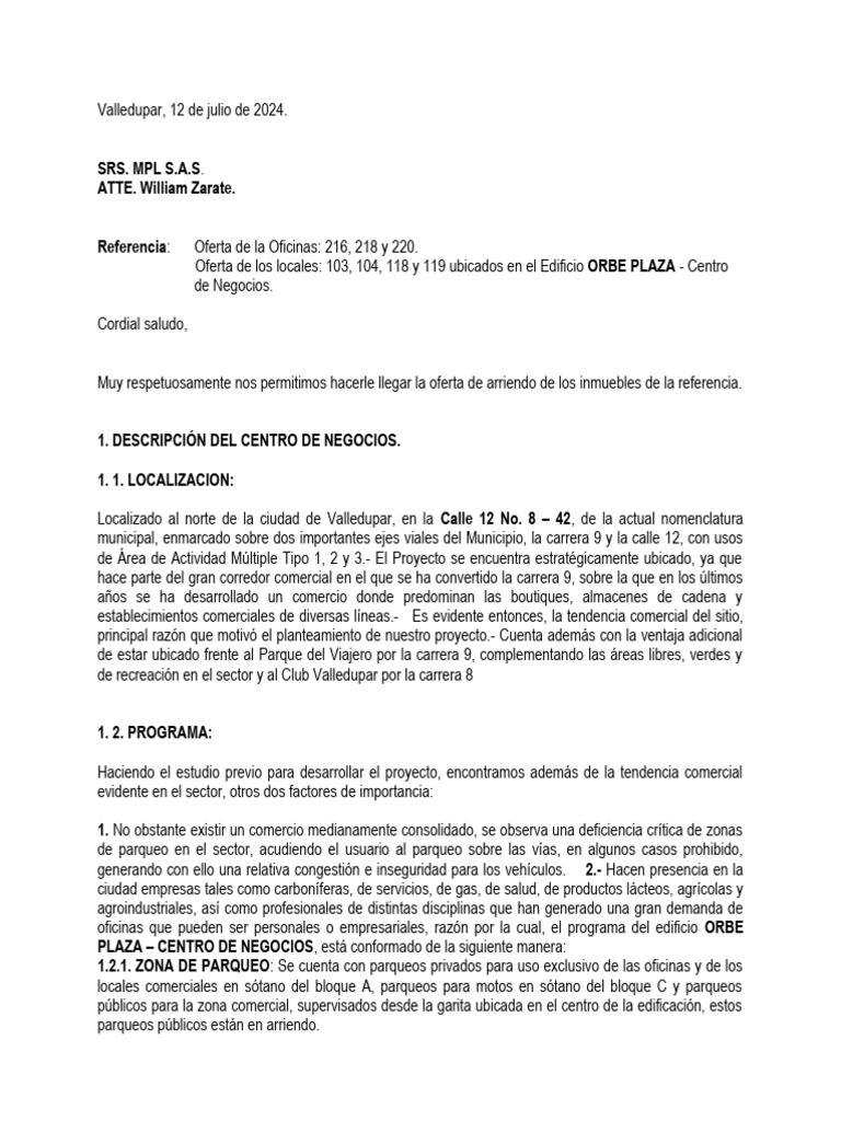 Propuesta Oficinas y Locales MPL Sas - William Zarate | PDF | edificio ...