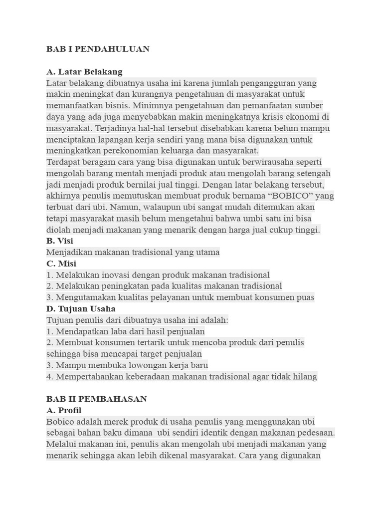 Contoh Proposal Kewirausahaan | PDF