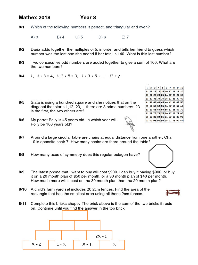 Mathex Year 8 2018 | PDF | Elementary Mathematics | Mathematics