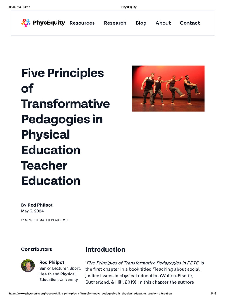 Five Principles of Transformative Pedagogies in Physical Education ...