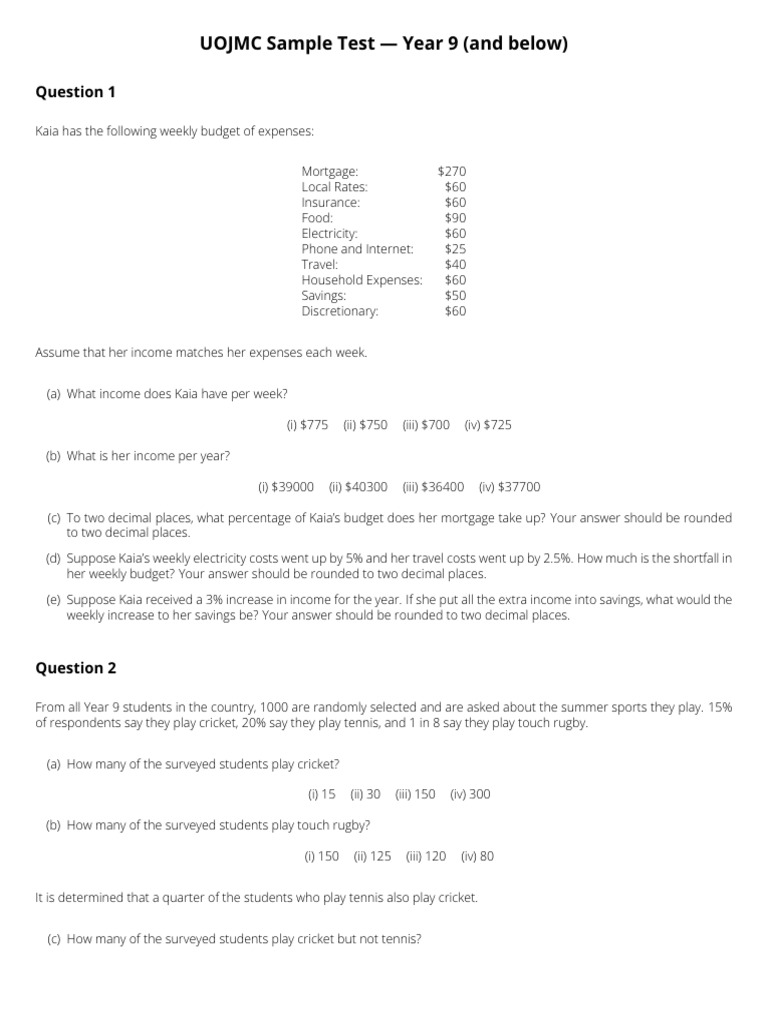 Sample Questions Year 9 | PDF | Series And Parallel Circuits