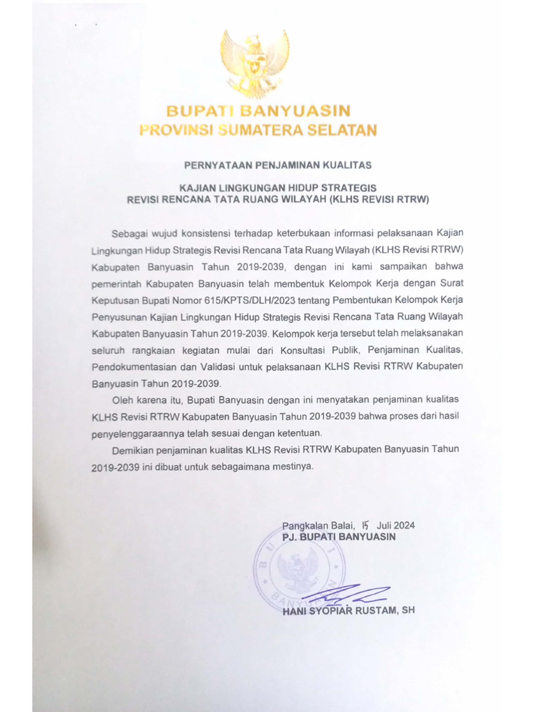 Penjaminan Kualitas KLHS REVISI RTRW | PDF