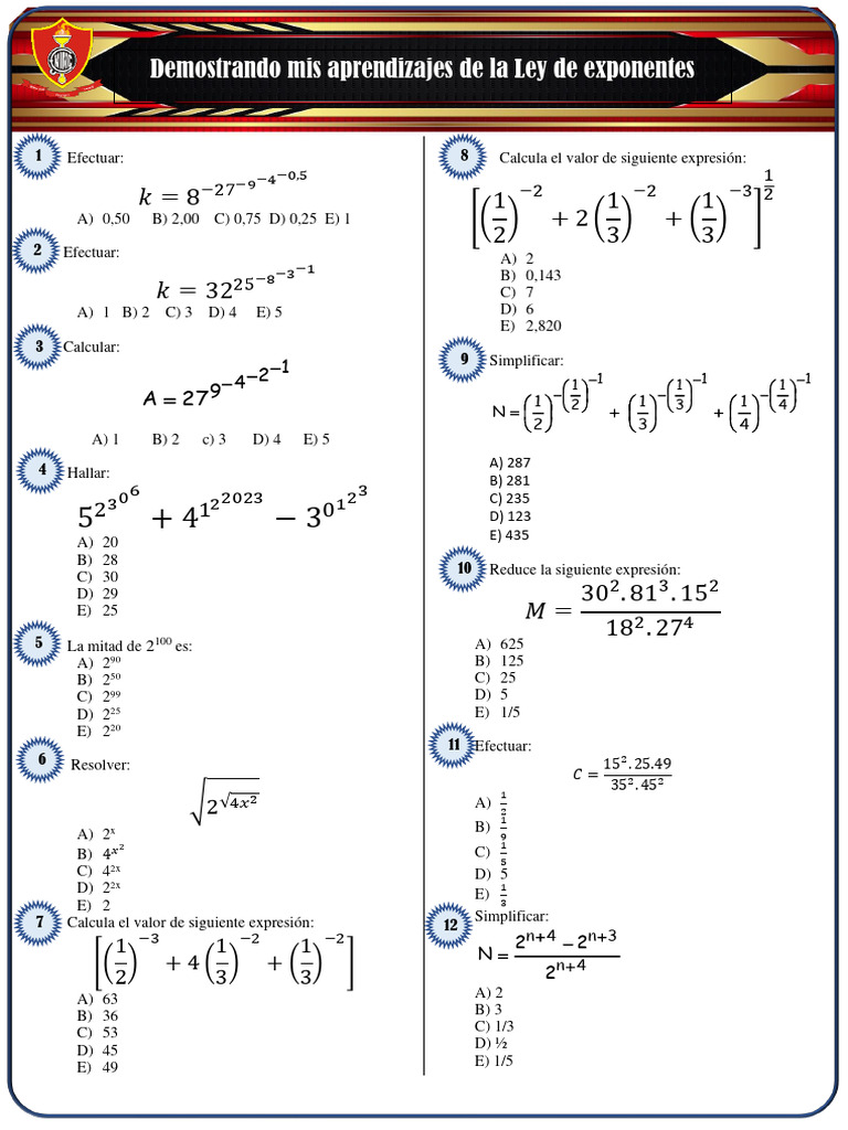 Ejercicios de Matemáticas y Exponentes | PDF | Objetos matemáticos