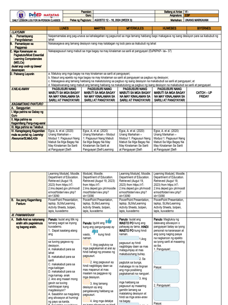 g6 q1w3 DLL Esp (Melcs) | PDF