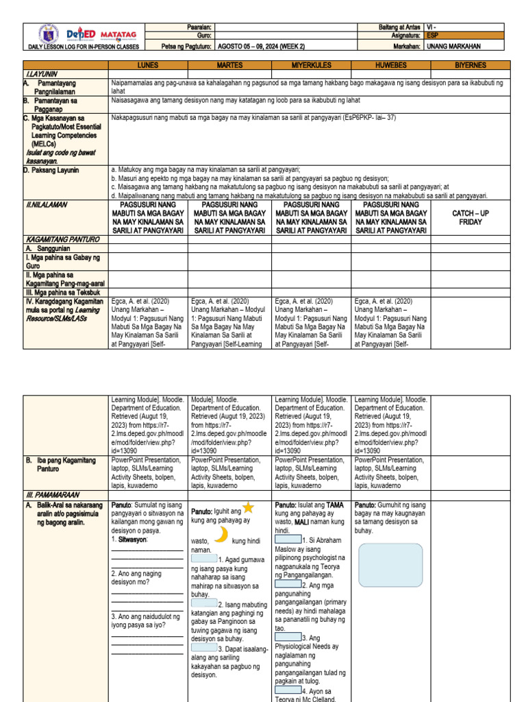 g6 q1w2 DLL Esp (Melcs) | PDF