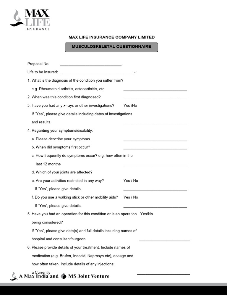 Musculoskeletal Insurance Questionnaire | PDF | Arthritis | Epidemiology
