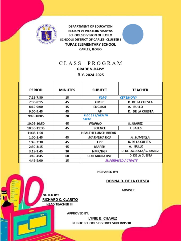 CLASS PROGRAM Grade V 2024-2025 | PDF
