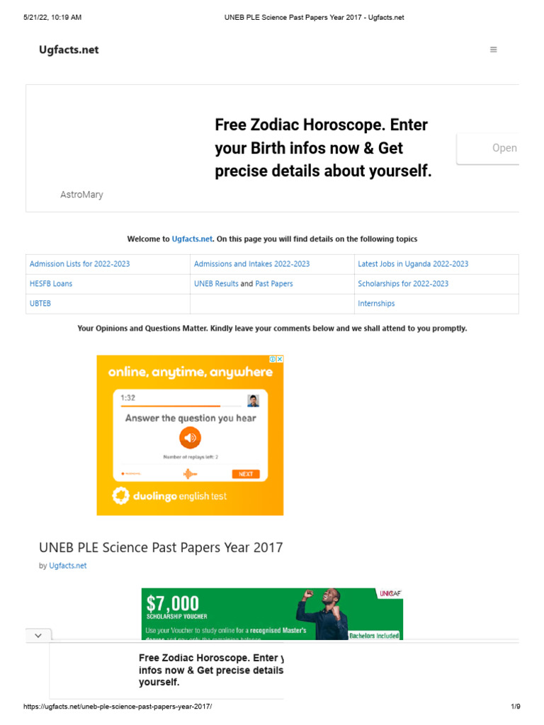 UNEB PLE Science Past Papers 2017 | PDF | Cattle | Germination