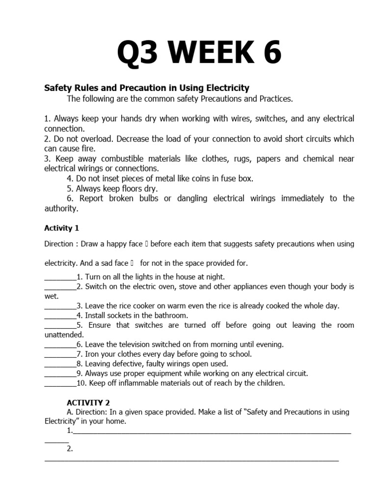 Q3 Week 6 Safety Measures | PDF | Kitchen Stove | Electrical Engineering