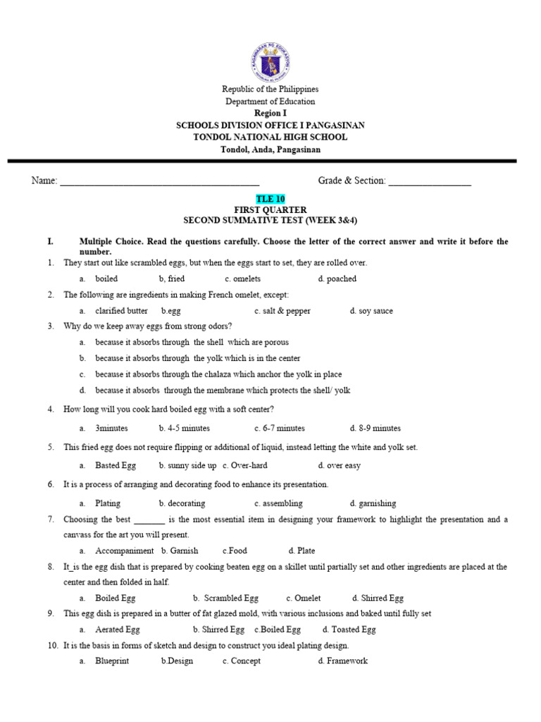 2ND Summative Assessment | PDF | Foods | Cooking