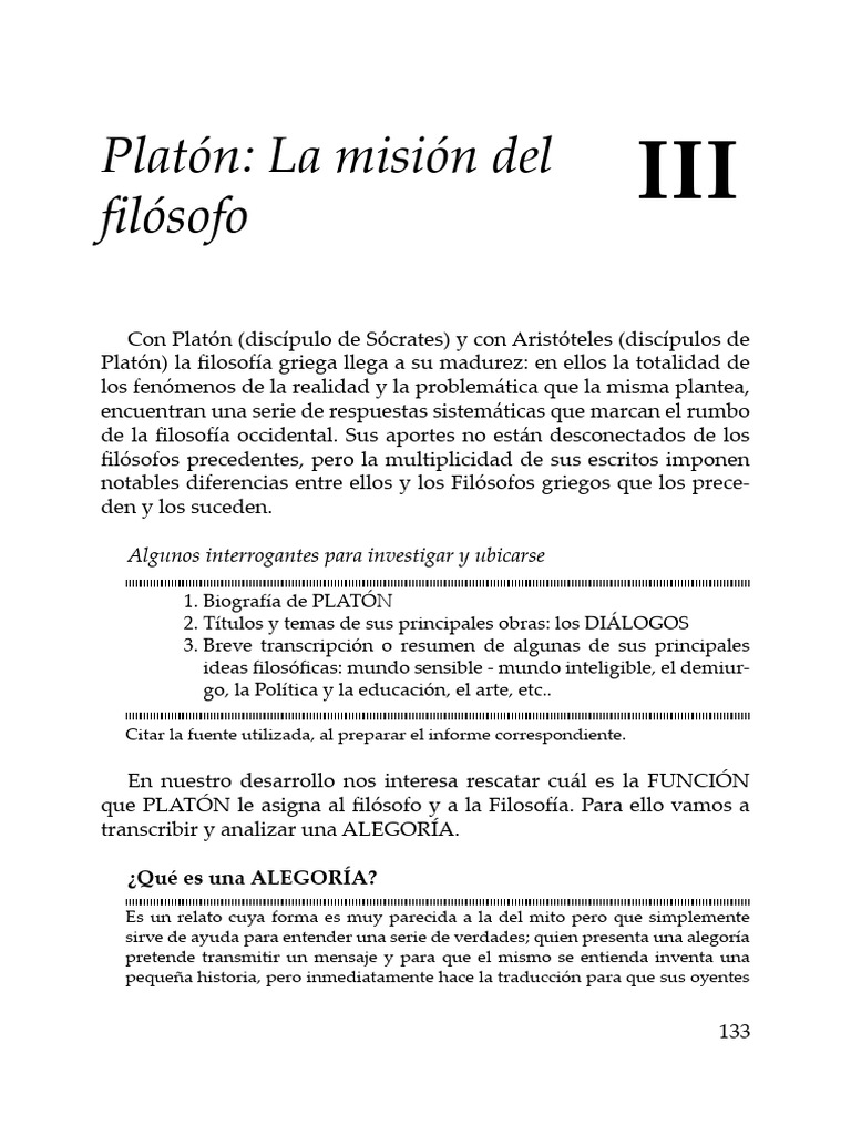 8- PLATÓN 1 - ALEGORÍA DE LA CAVERNA | PDF | Platón | Filosofía griega antigua