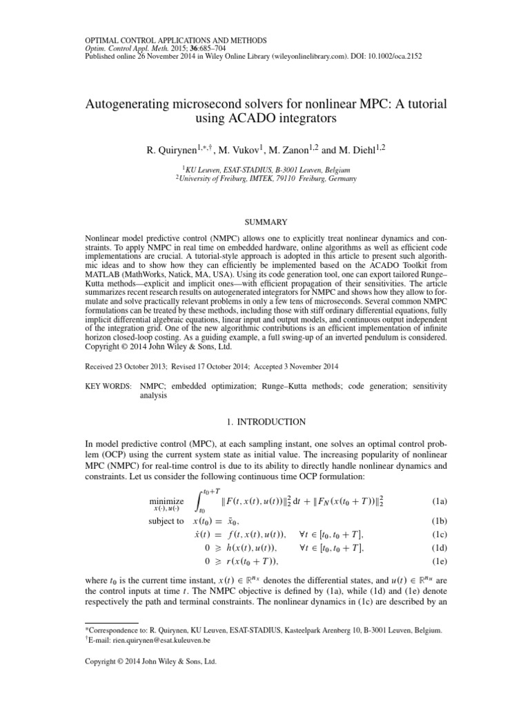 Optim Control Appl Methods - 2014 - Quirynen - Autogenerating Microsecond Solvers For Nonlinear ...