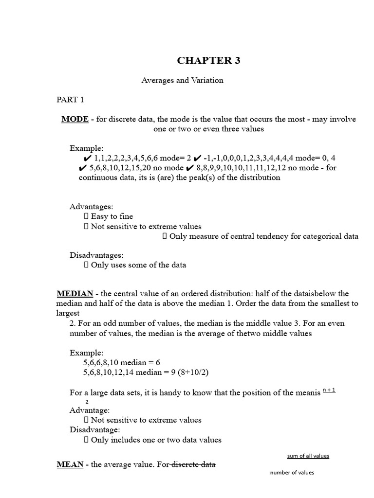 STATISTICS (averages and variation) | PDF | Mean | Median