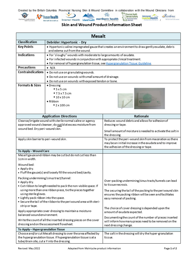 Mesalt Dressing Info and Use | PDF | Wound | Clinical Medicine