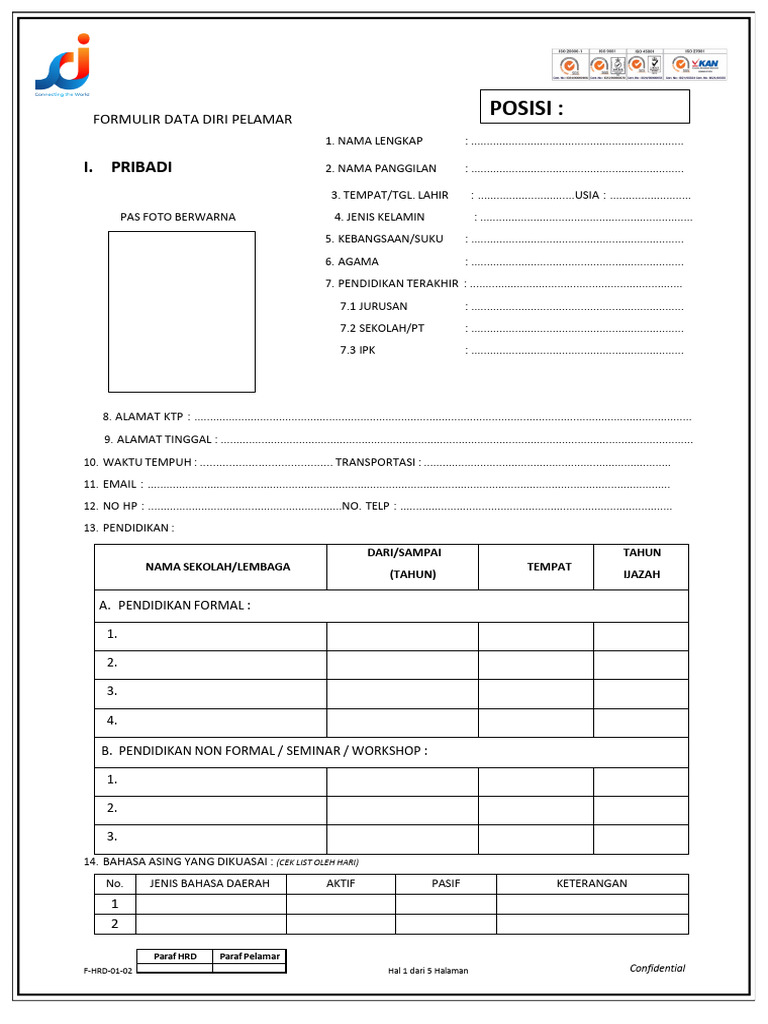 Form Data Diri Kandidat Rev-2 | PDF