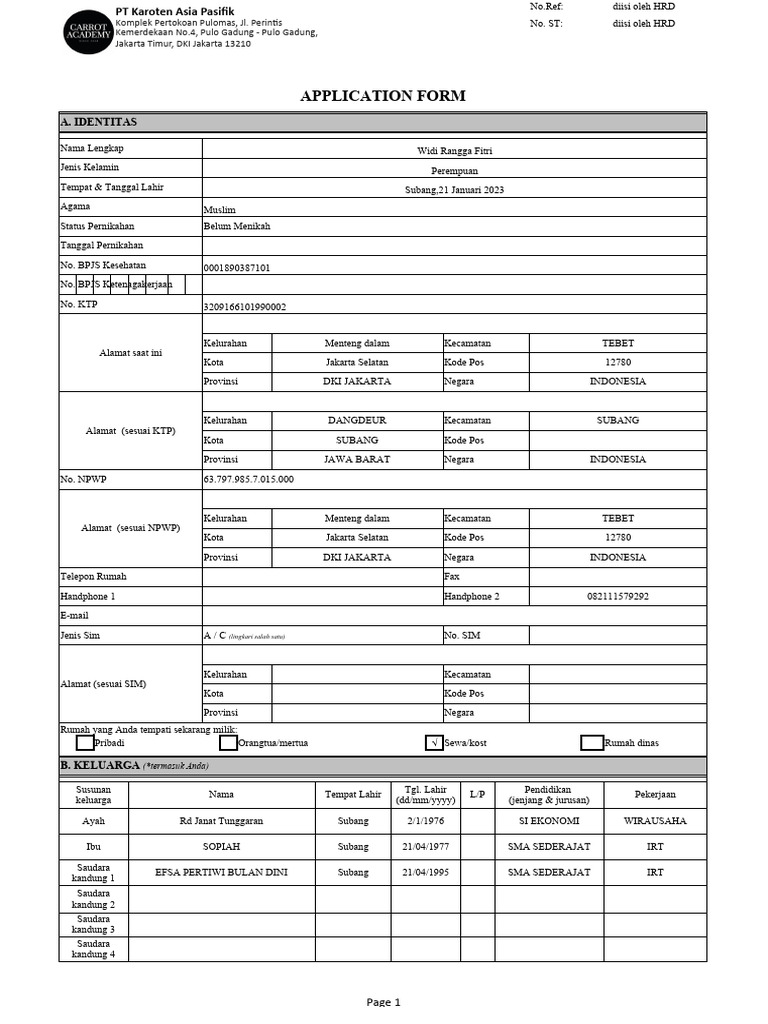 Formulir Lamaran Kerja | PDF