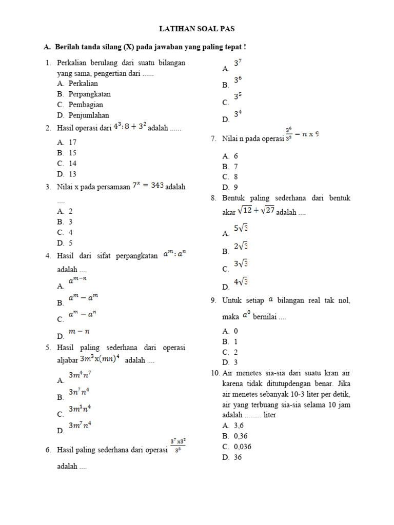 LATIHAN SOAL PAS KELAS 9 | PDF