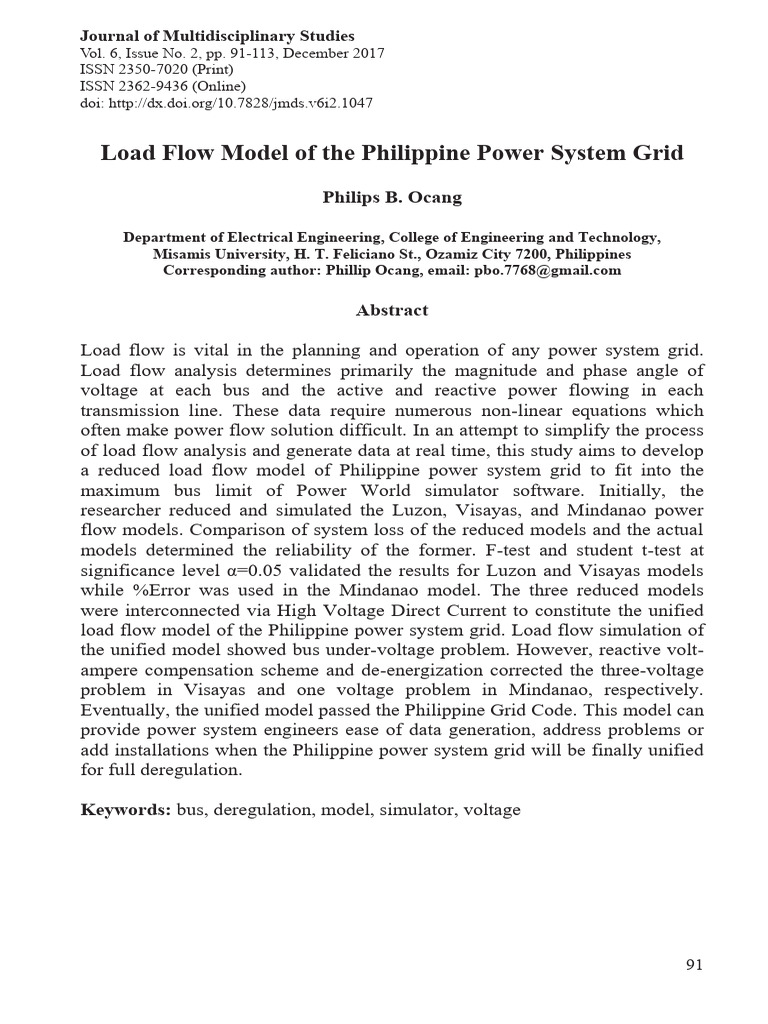 Load Flow Model of The Philippine Power System Grid: Philips B. Ocang ...