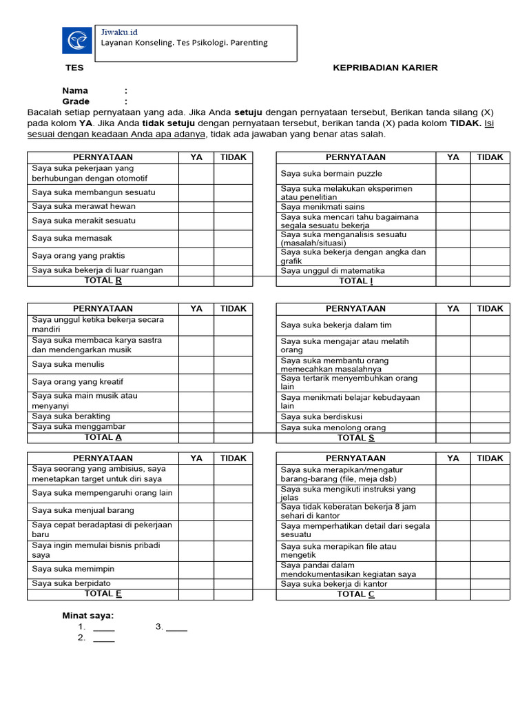 The Riasec Test | PDF