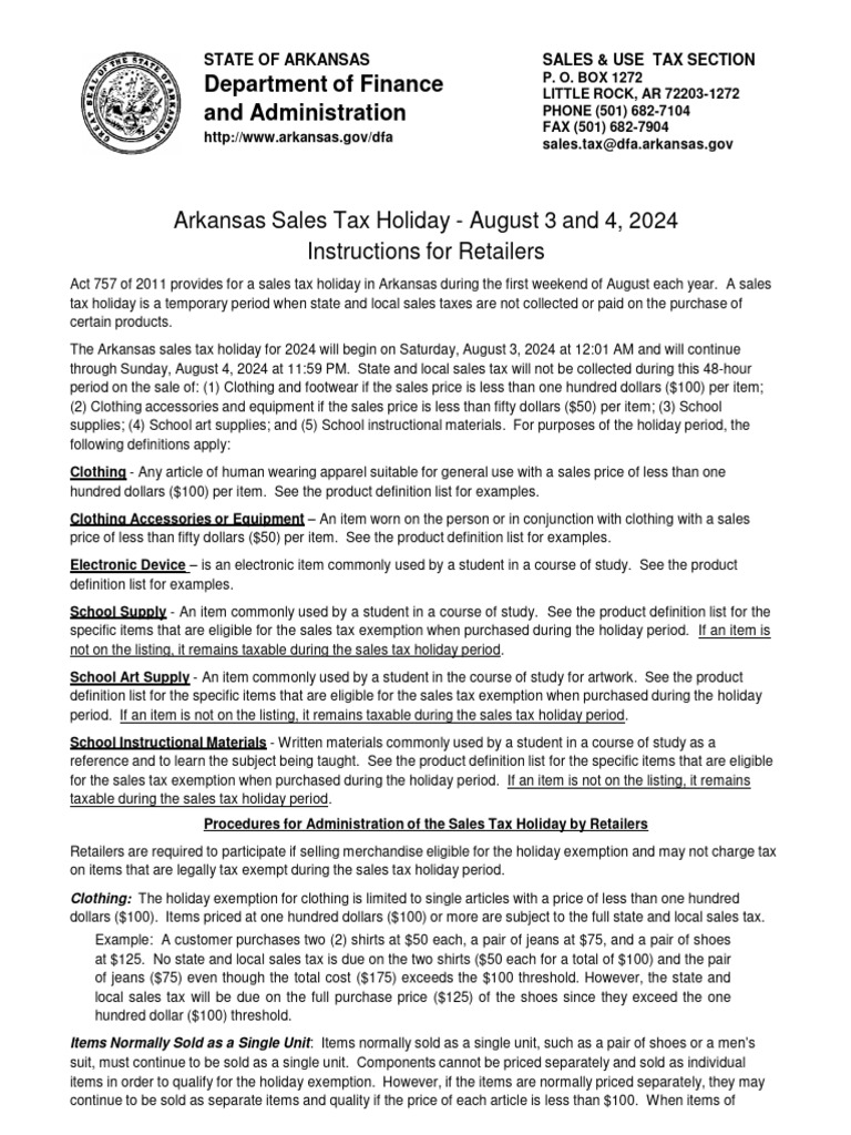 Arkansas Sales Tax Holiday 2024 Guide | PDF | Sales Taxes In The United ...