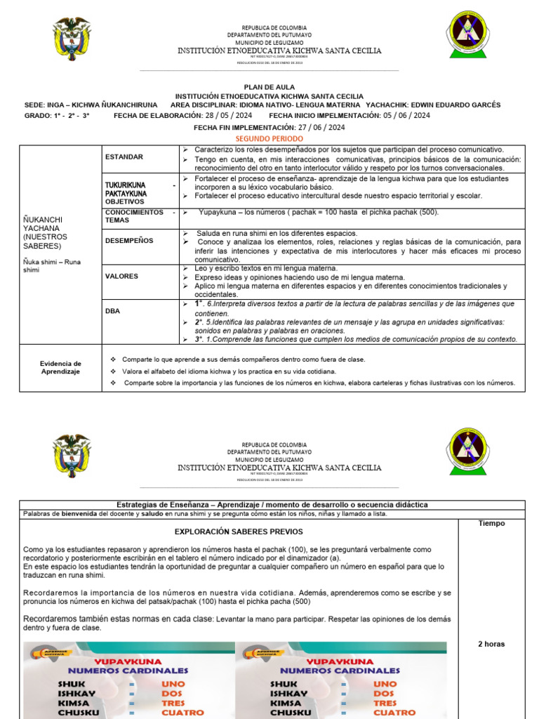 Plan de Aula L. Mat. 1° - 2° - 3° Junio Edwin | PDF | Lingüística