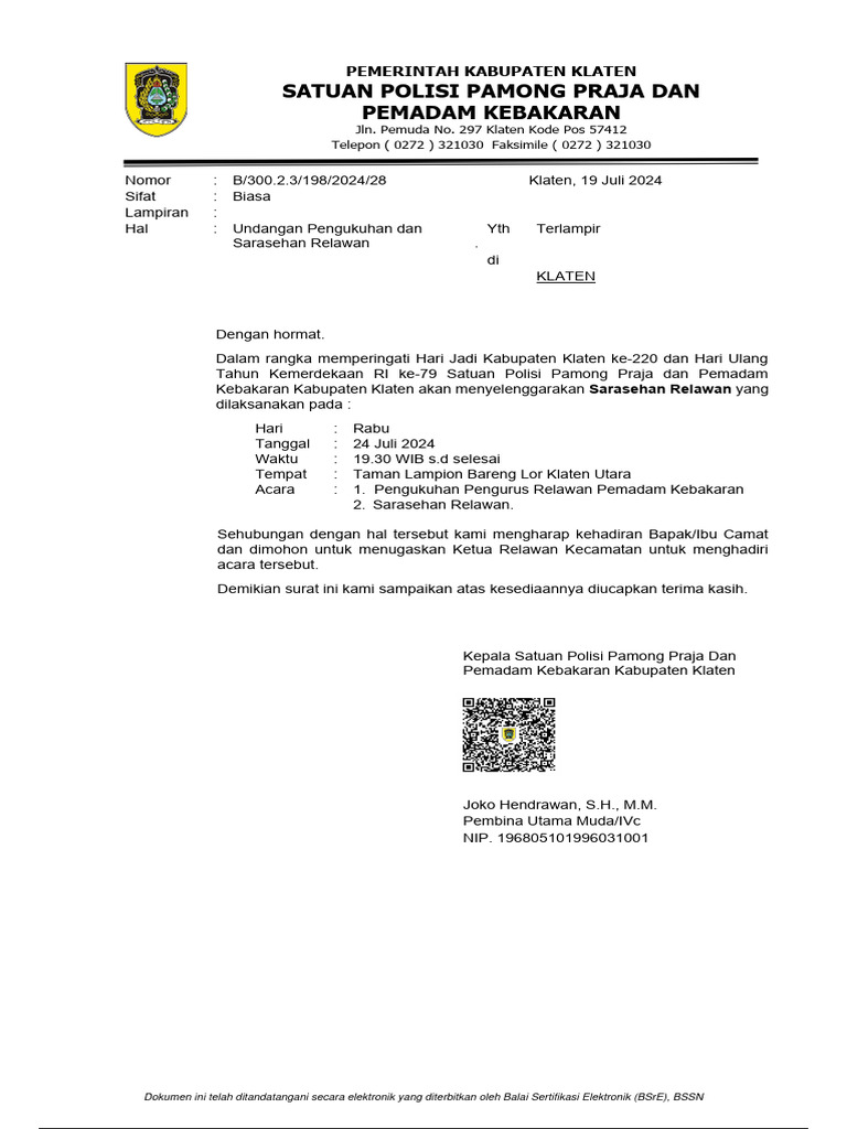 Undangan Sarasehan Relawan Klaten | PDF