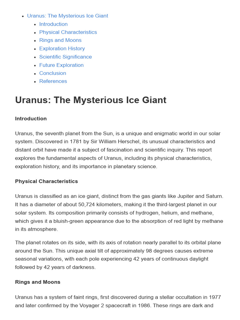 Uranus: The Mysterious Ice Giant | PDF | Uranus | Space Exploration