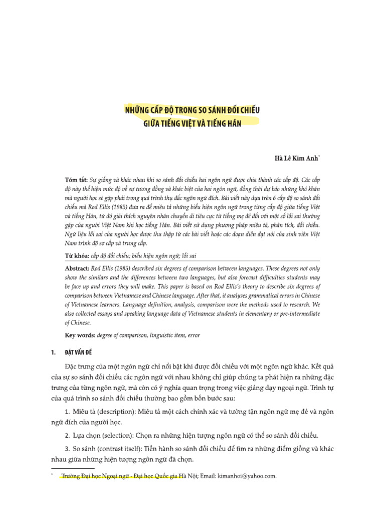 HÀ LÊ KIM ANH - Những Cấp Độ Ss Đối Chiếu Giữa Tiếng Việt Và Tiếng Hán | PDF