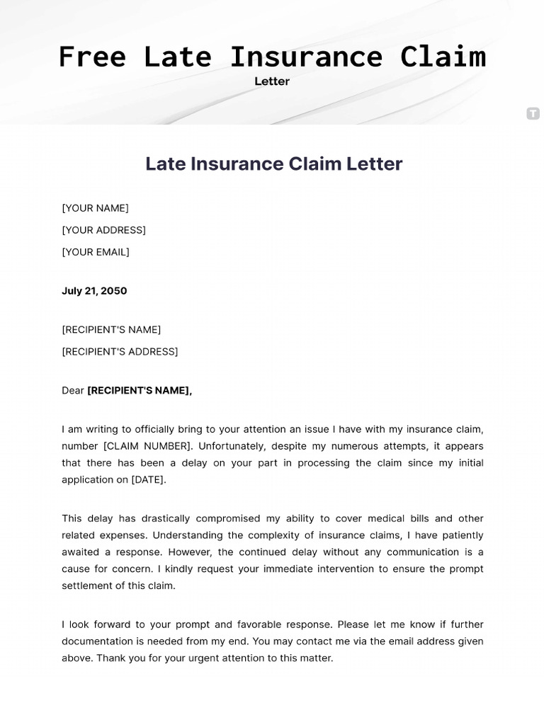 Late Insurance Claim Letter Template - Edit Online & Download Example | PDF