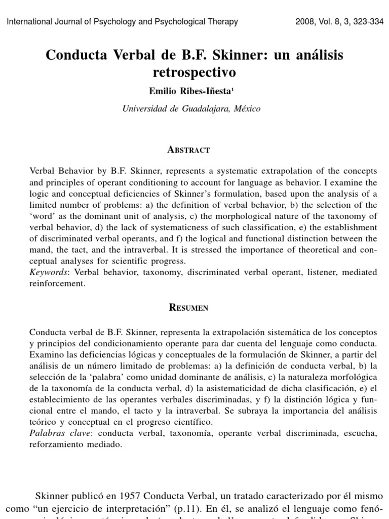 Conducta Verbal Skinner Un Analisis Pdf Verbo Comportamiento
