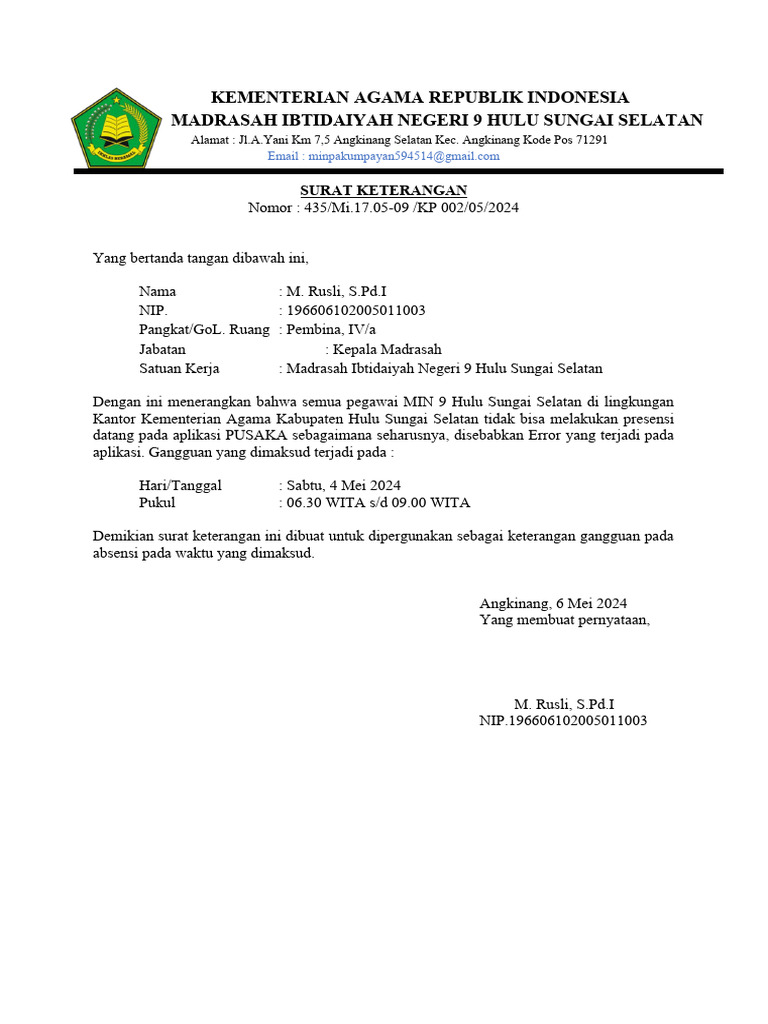 Surat Keterangan Absen Eror | PDF