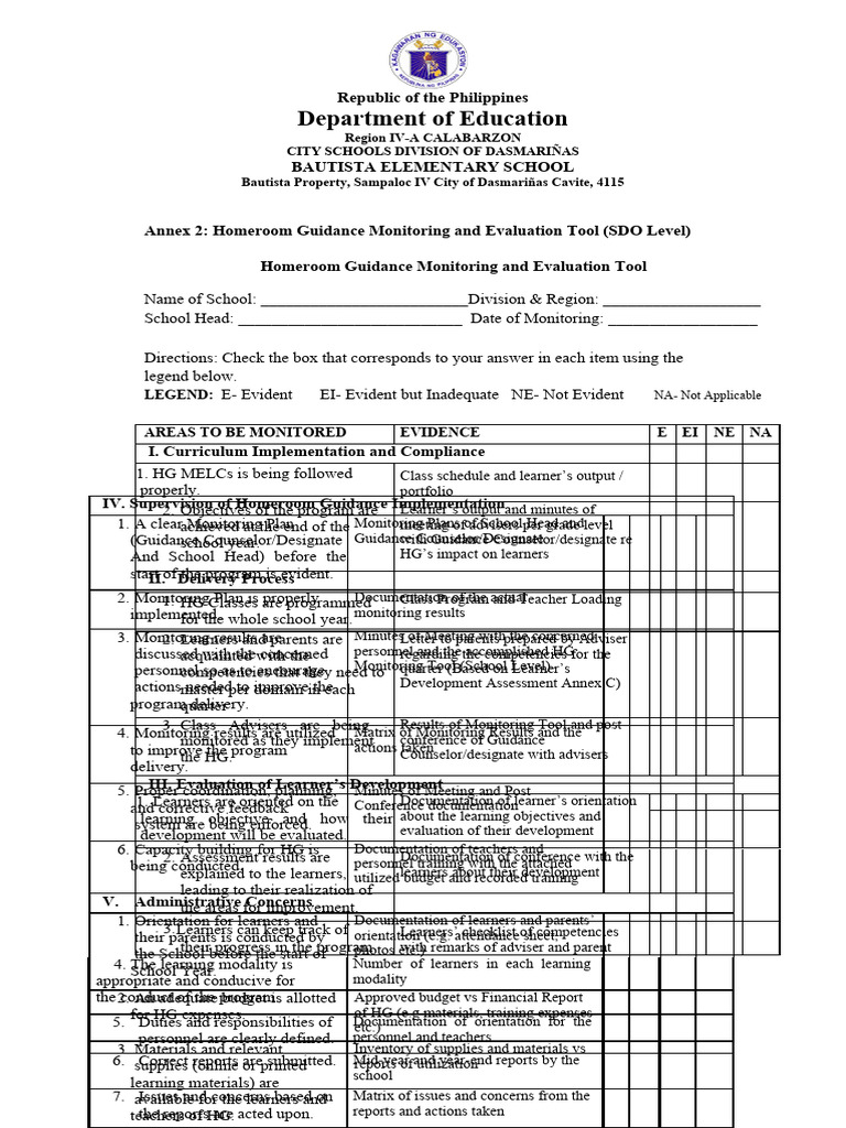 Homeroom Guidance Evaluation Tool | PDF | Learning