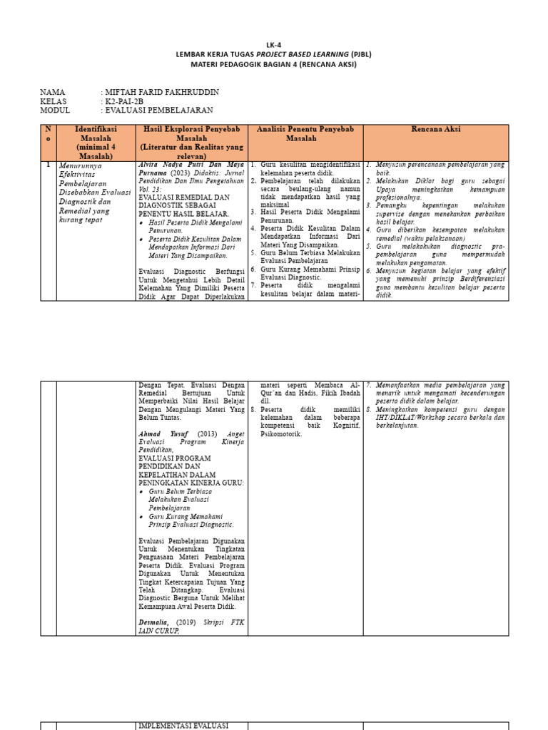 LK 3 Eksplorasi Masalah Lanjutan (PJBL Profesional) Untuk Modul Bagian 3 Pedagogik | PDF