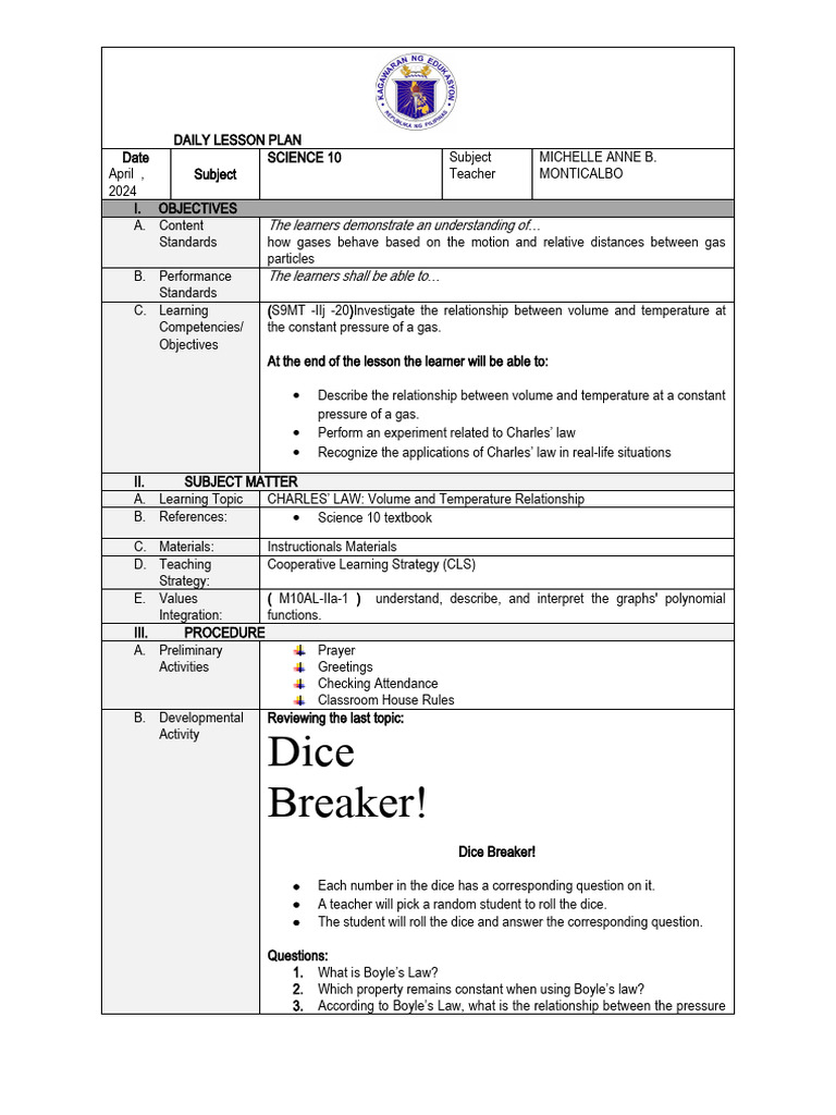 Co4 Science 10 | PDF | Gases | Temperature