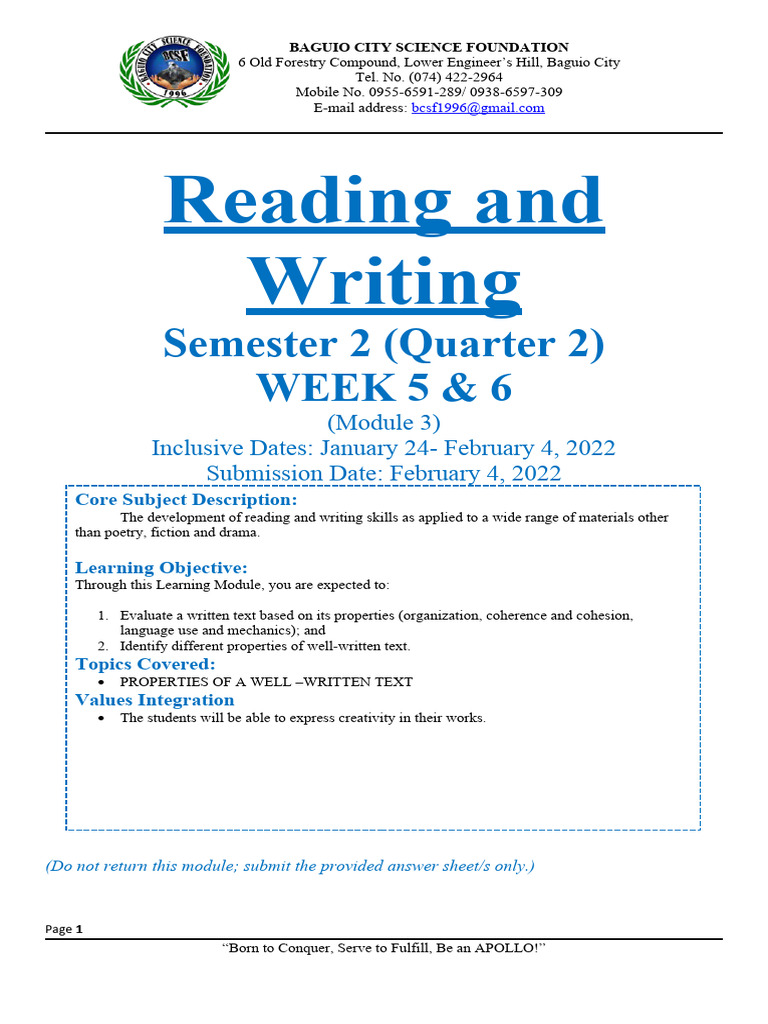 Reading and Writing Module 3 Q3 | PDF | Paragraph | Word