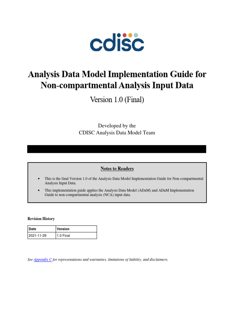 ADaMIG For Non-Compartmental Analysis Input Data v1.0 1 | PDF | Pharmacokinetics | Metadata