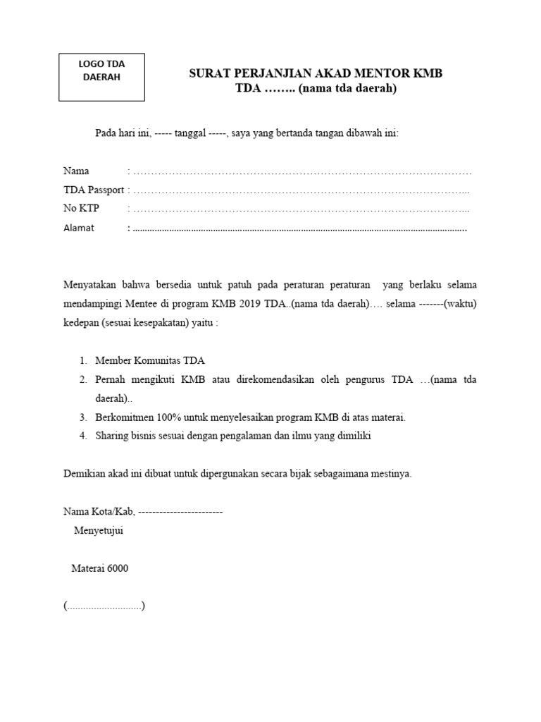 Surat Perjanjian Akad Mentor KMB TDA | PDF | Bisnis
