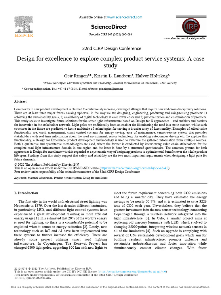 Design For Excellence To Explore Complex Product Service Systems - A Case Study-1 | PDF | Supply ...