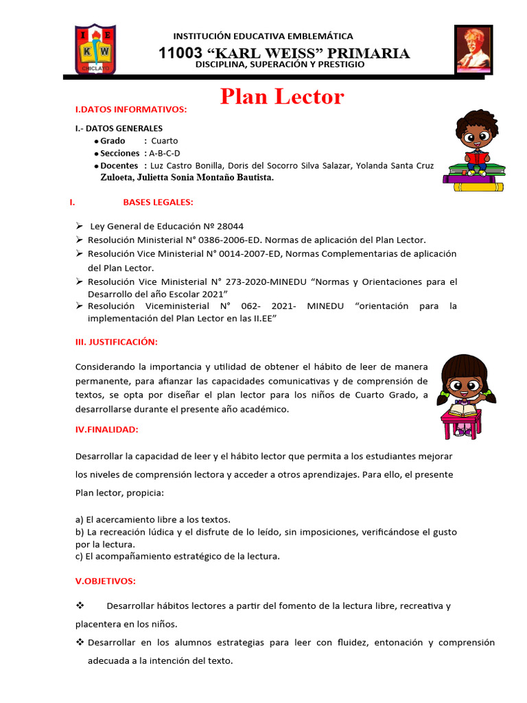 Plan Lector Cuarto Grado | PDF | Salón de clases | Cognición