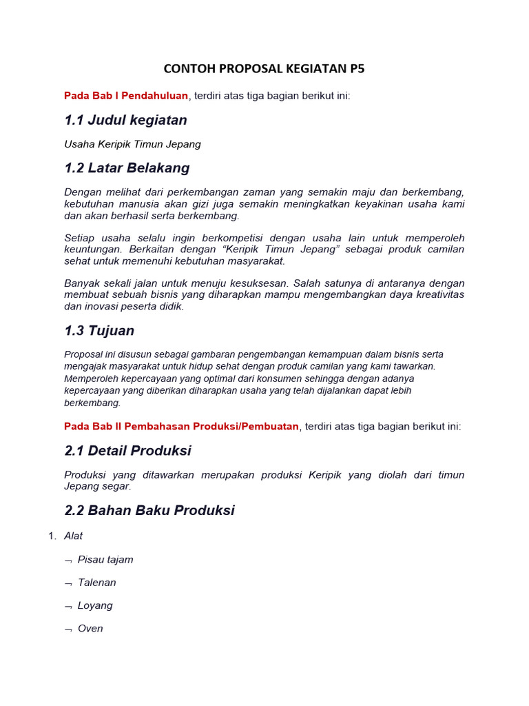 Contoh Proposal Kegiatan P5 | PDF | Memasak, Makanan, & Anggur ...