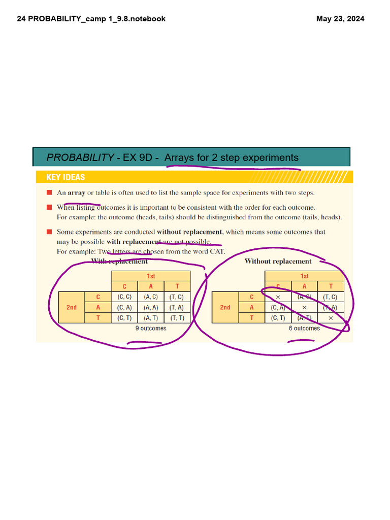 PROBABILITY EX 9D Arrays For 2 Step Experiments: 24 PROBABILITY - Camp 1 - 9.8.notebook May 23 ...