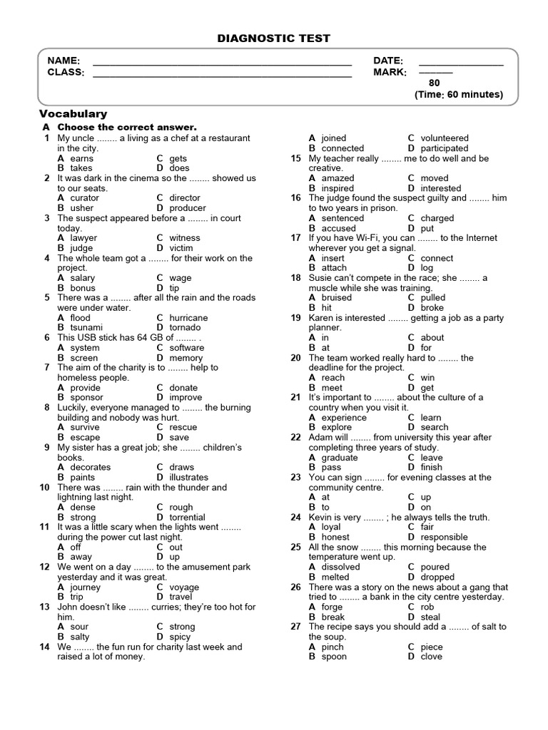 18 Onscreen B1 Diagnostic Test Pdf