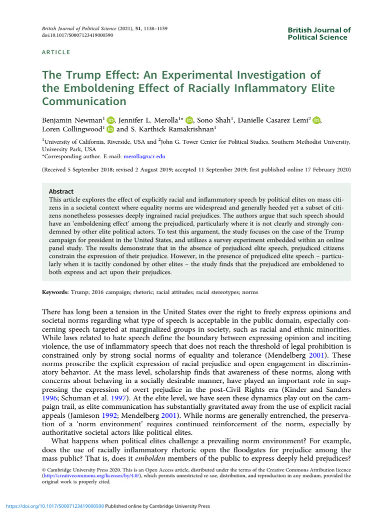 The Trump Effect An Experimental Investigation of The Emboldening ...