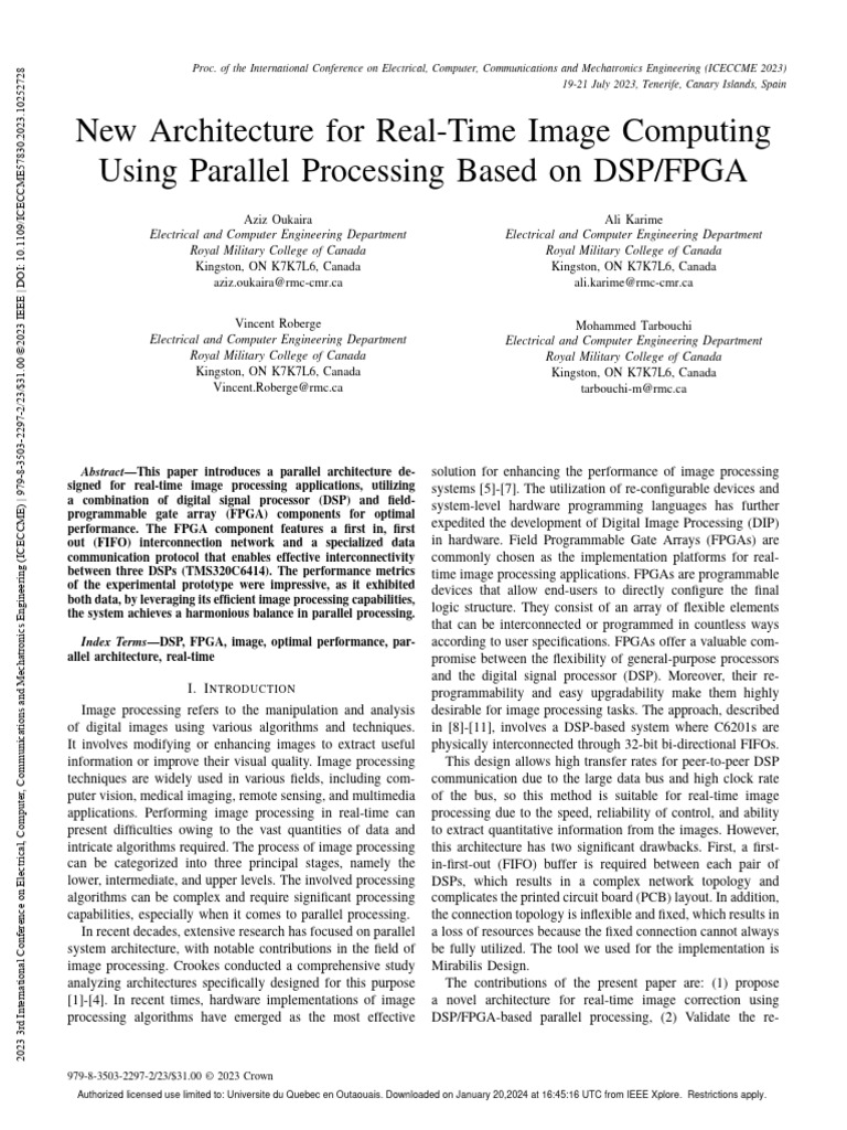 New Architecture For Real Time Image Computing Using Parallel Processing Based On Dsp Fpga Pdf