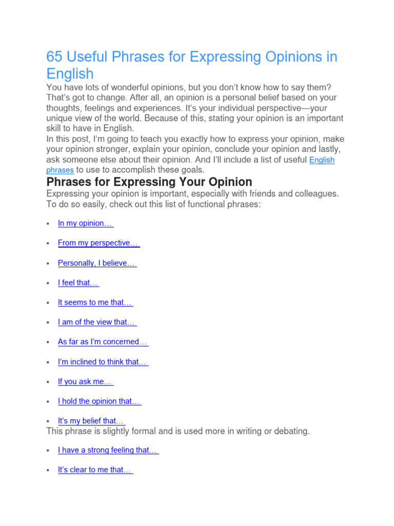 Expressing Opinions in English | PDF | Experience | Thought
