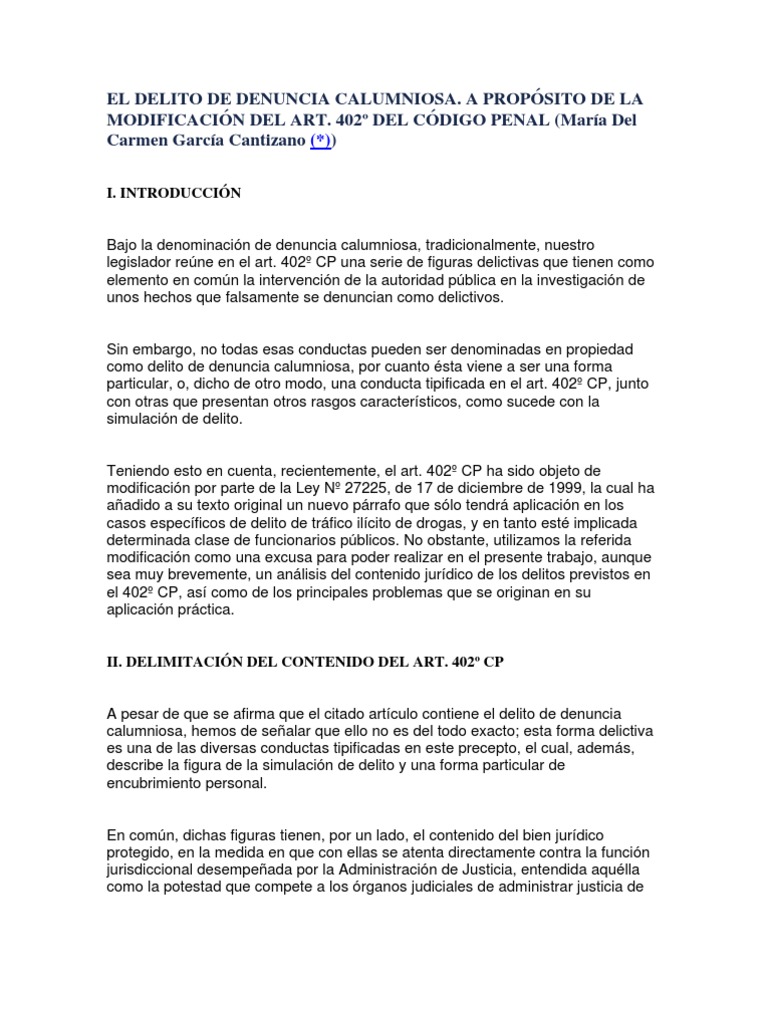 El Delito de Denuncia Calumniosa | PDF | Delito | Derecho penal El Delito de Denuncia Calumniosa | PDF | Delito | Derecho penal